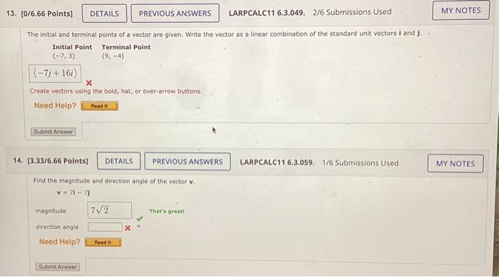 Solved The initial and terminal points of a vector are | Chegg.com