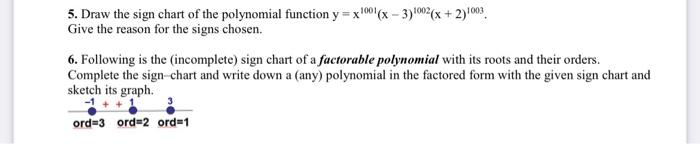 Solved 5. Draw the sign chart of the polynomial function | Chegg.com
