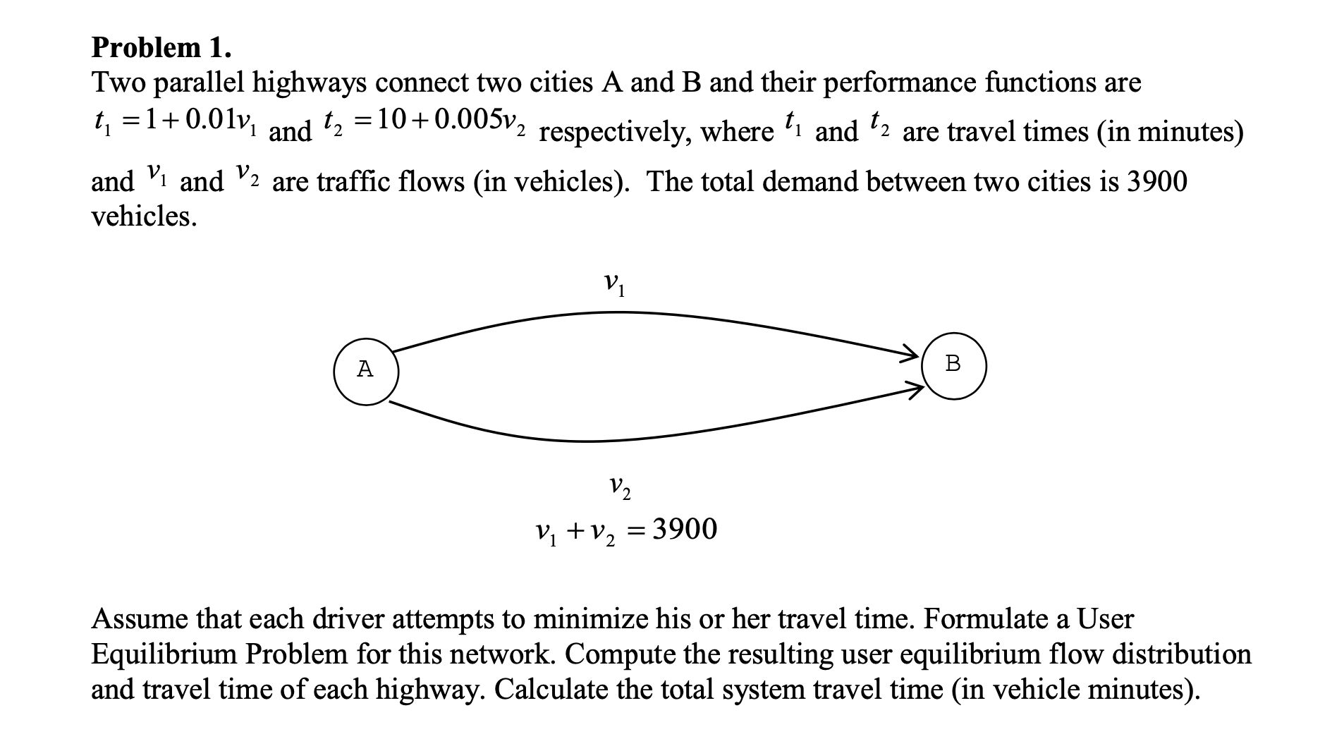 Solved Problem 1. ﻿Two parallel highways connect two cities | Chegg.com