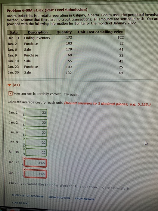 Solved Problem 6-08A al-a2 (Part Level Submission) Bonita | Chegg.com
