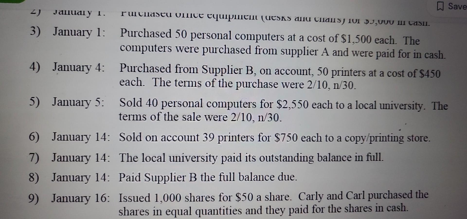 Solved 3) January 1: Purchased 50 personal computers at a | Chegg.com
