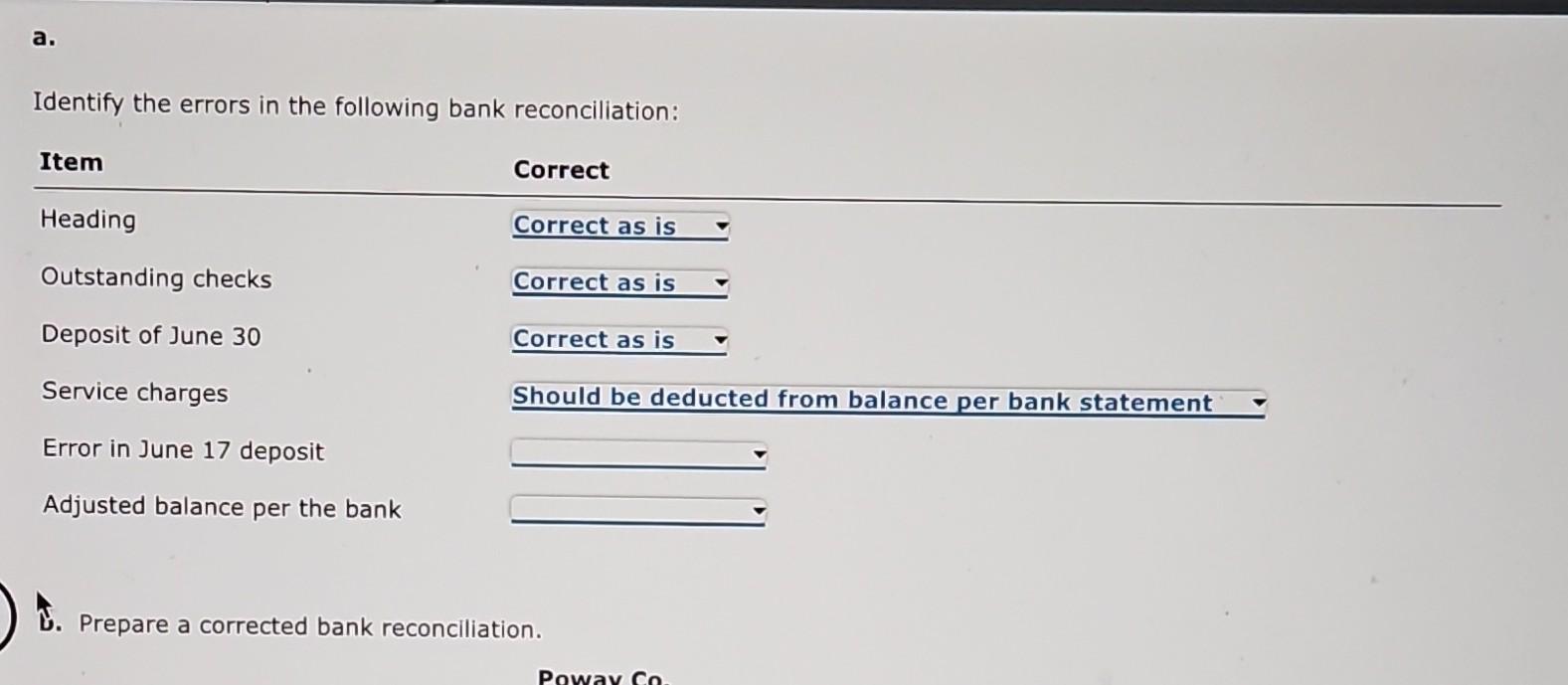 Solved Bank reconciliation Identify the errors in the | Chegg.com