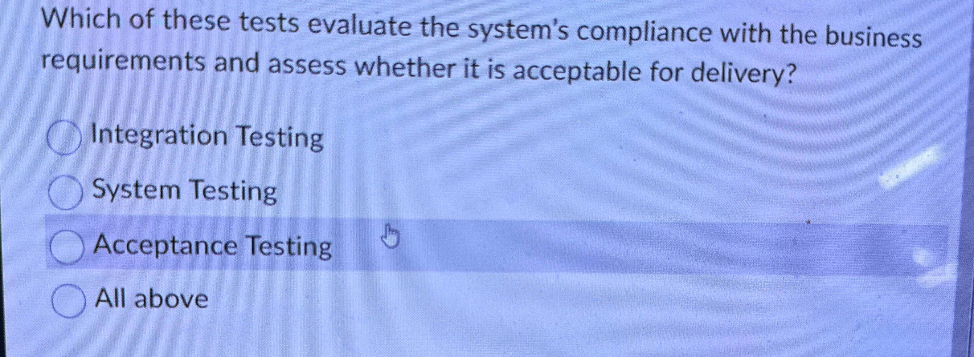 Solved Which of these tests evaluate the system's compliance | Chegg.com