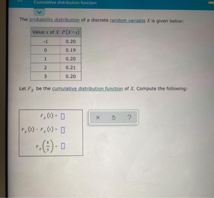 Solved Cumulative distribution function The probability | Chegg.com