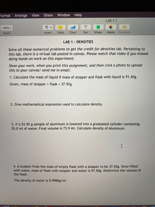 Solved Format Arrange View Share Window Help LAB 1-1 125% | Chegg.com
