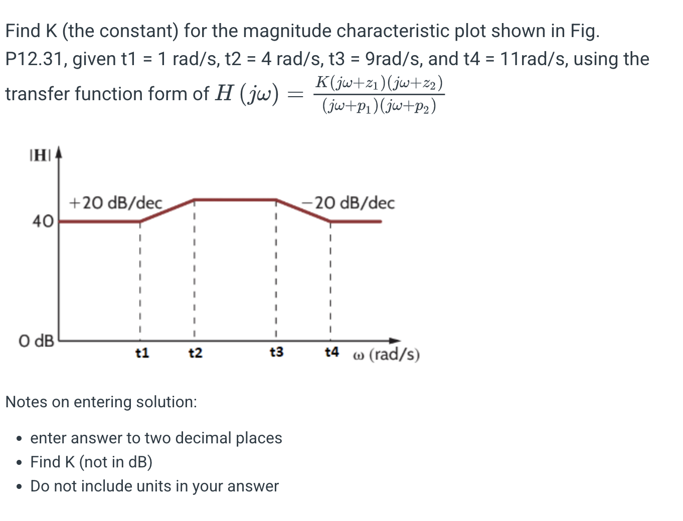 [Solved]: Find K (the constant) for the magnitude characteri