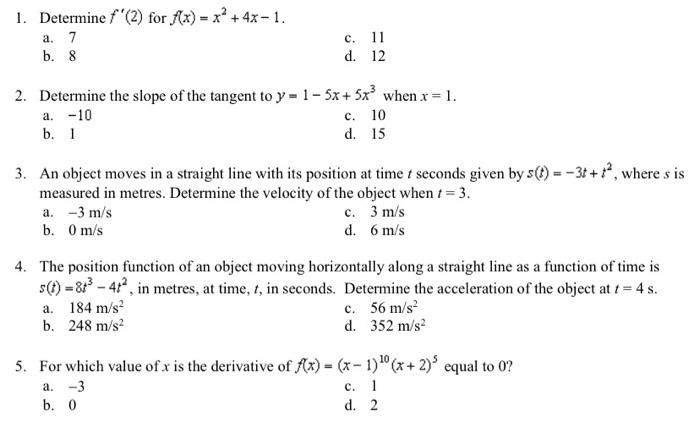 Solved 1. Determine for f'(2) for f(x)= x^2 + 4x-12. | Chegg.com