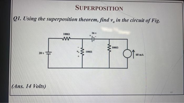 Solved Q1. Using the superposition theorem, find va in the | Chegg.com