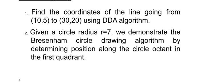 Solved 1. Find the coordinates of the line going from (10,5) | Chegg.com