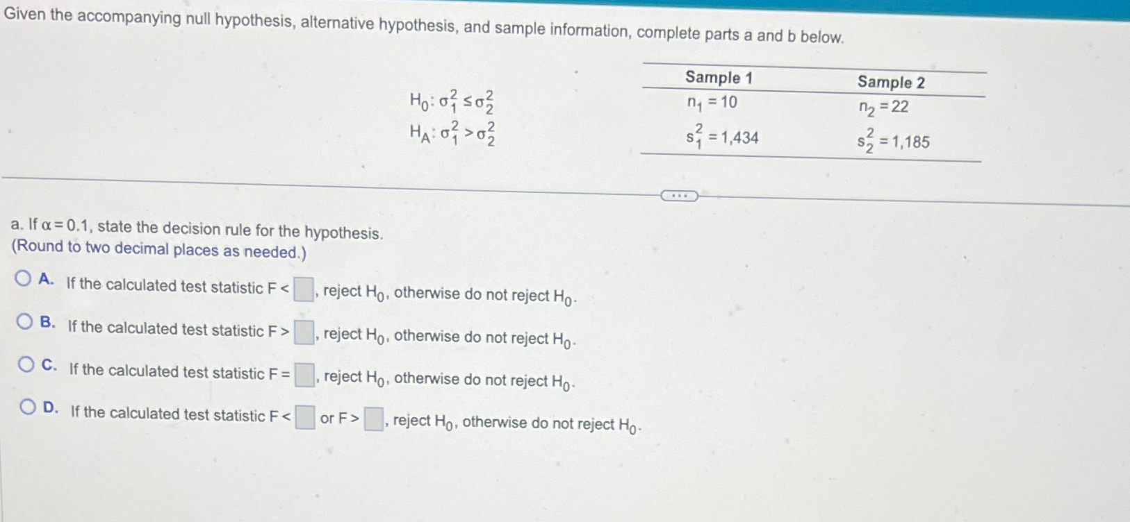 Solved Given the accompanying null hypothesis, alternative | Chegg.com