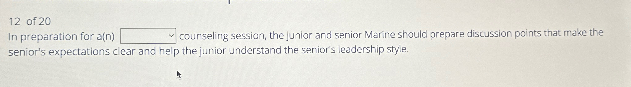 Solved 12 ﻿of 20In preparation for a(n) | ﻿counseling | Chegg.com