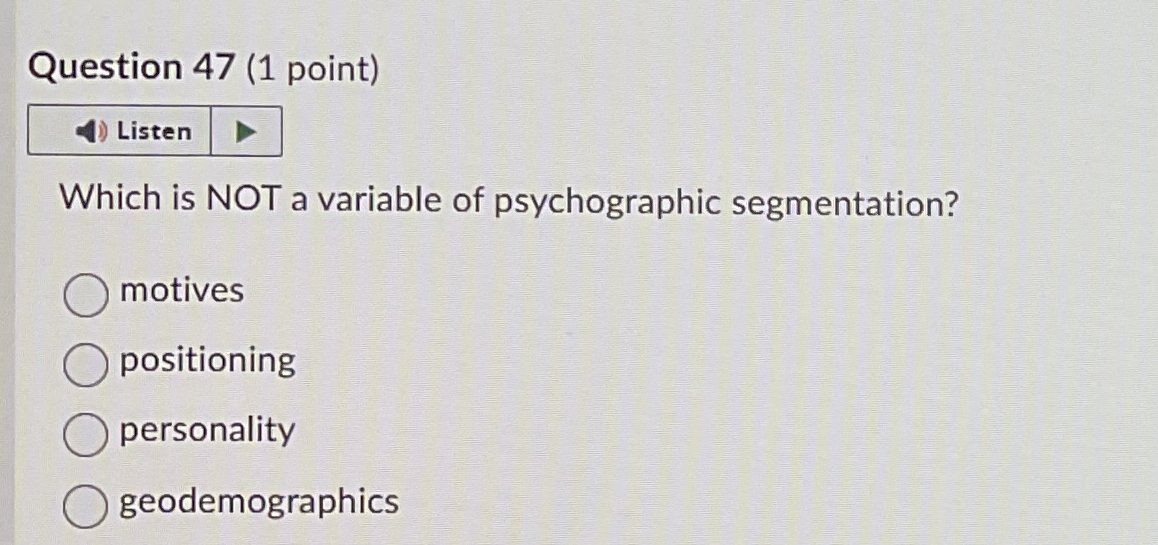 Solved Question 47 (1 ﻿point)ListenWhich is NOT a variable | Chegg.com