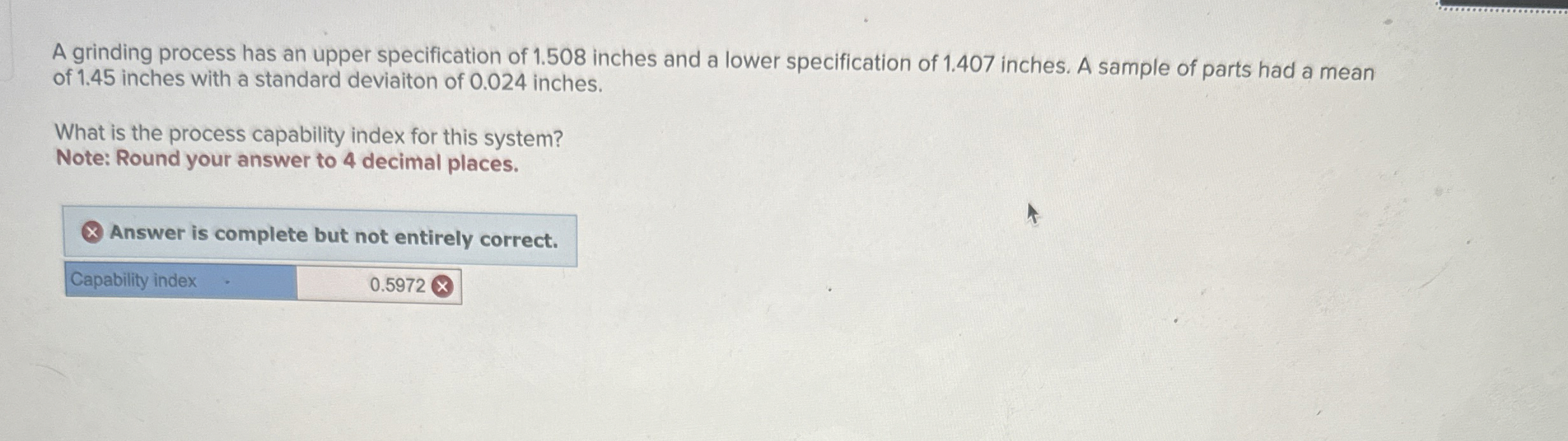 Solved A grinding process has an upper specification of | Chegg.com