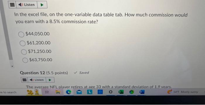 Solved In the excel file, on the one-variable data table | Chegg.com