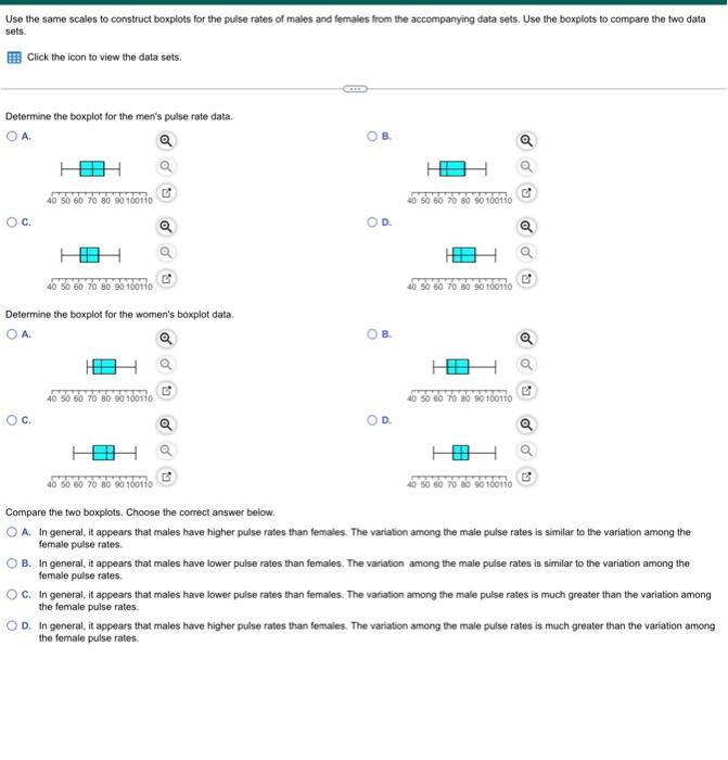 Solved Use the same scales to construct boxplots for the | Chegg.com