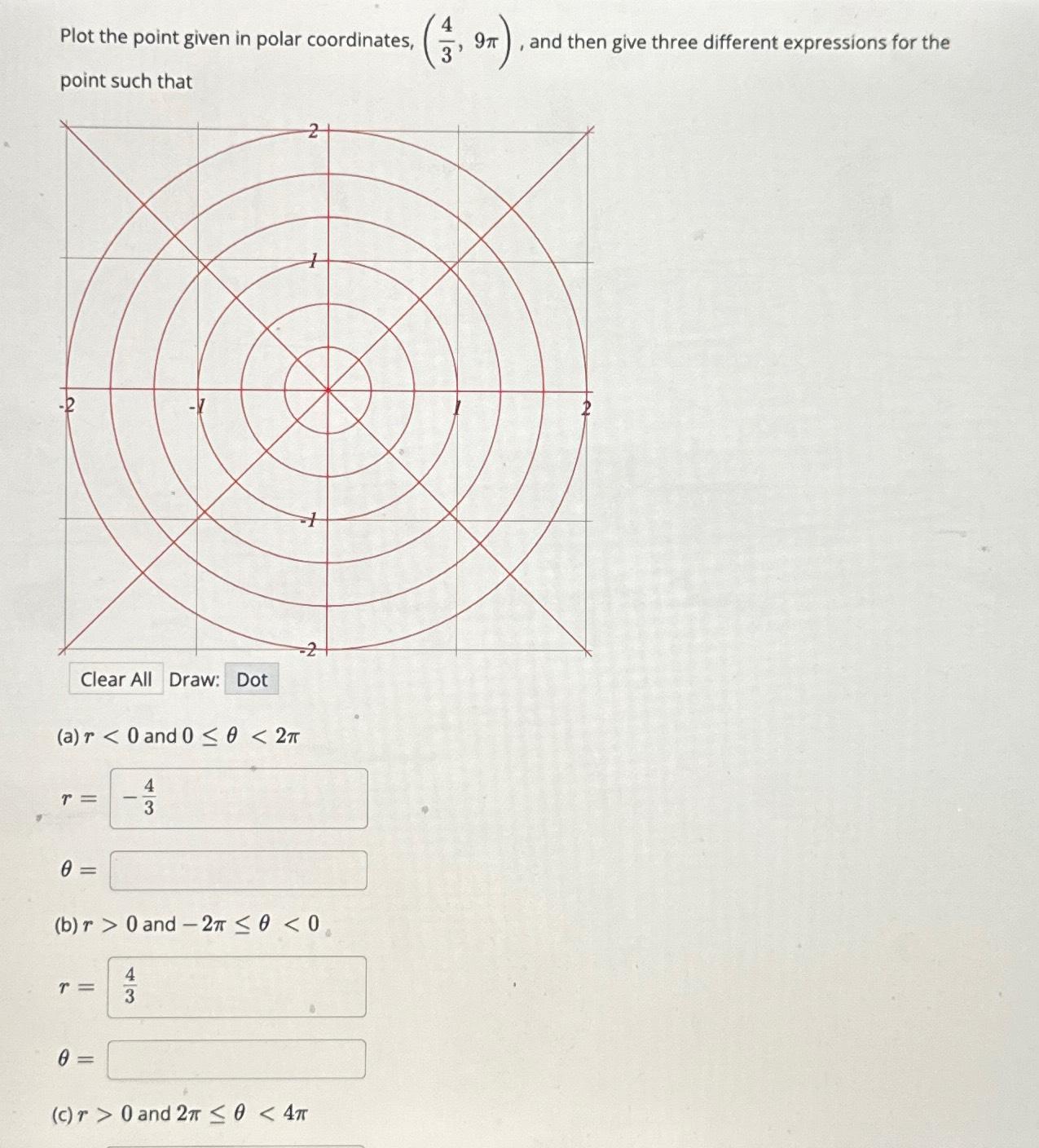 Solved Plot the point given in polar coordinates, (43,9π), | Chegg.com