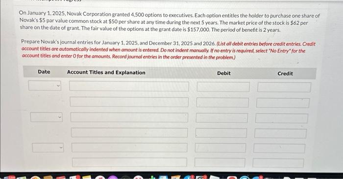 Solved On January 1, 2025. Novak Corporation granted 4,500 | Chegg.com
