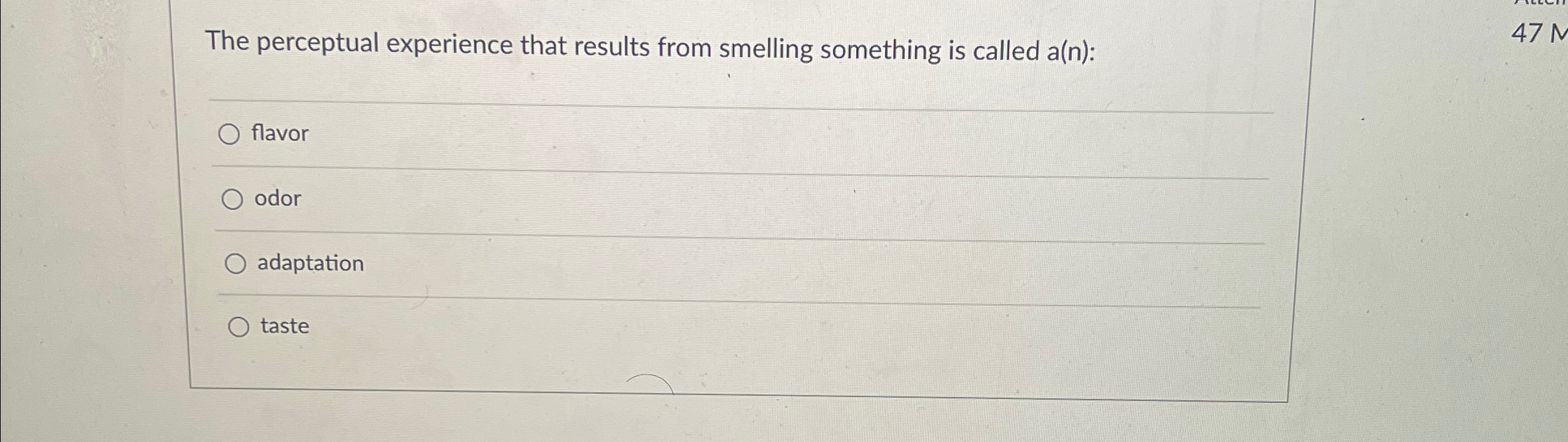 Solved The perceptual experience that results from smelling | Chegg.com