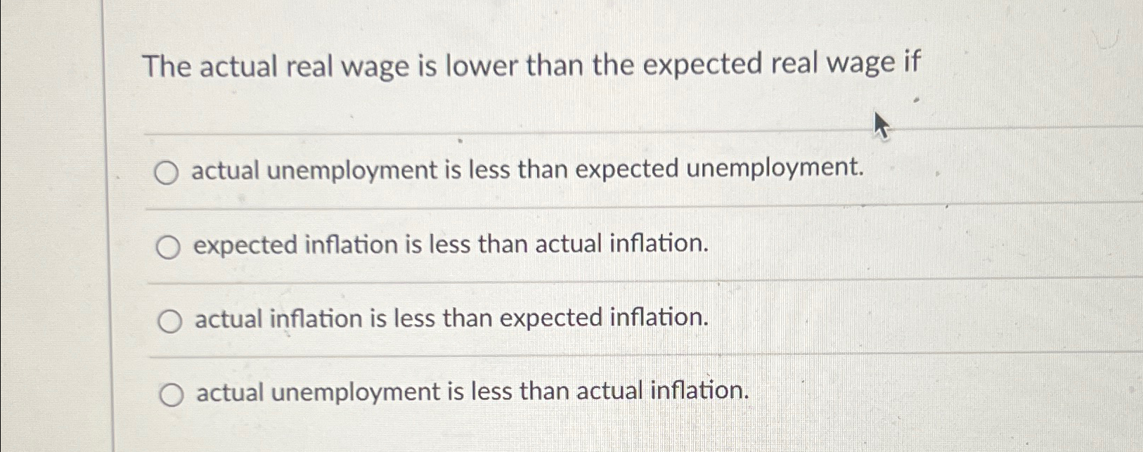 Solved The actual real wage is lower than the expected real | Chegg.com