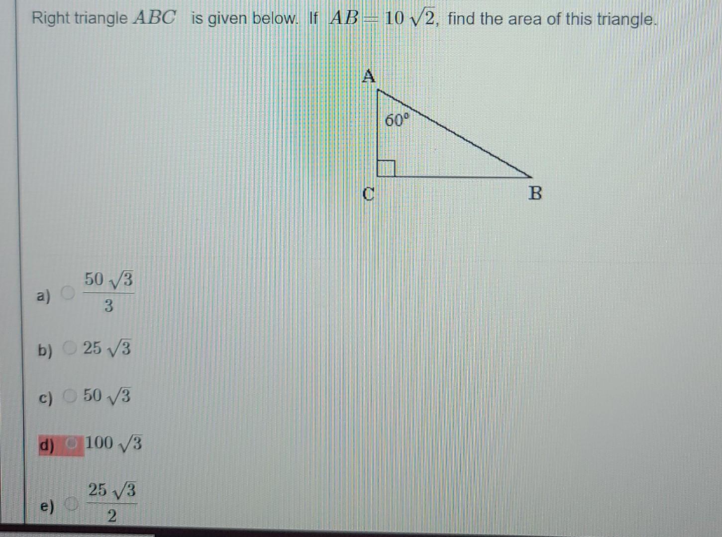 Solved In right triangle ABC, with right angle C, AB = 10, | Chegg.com