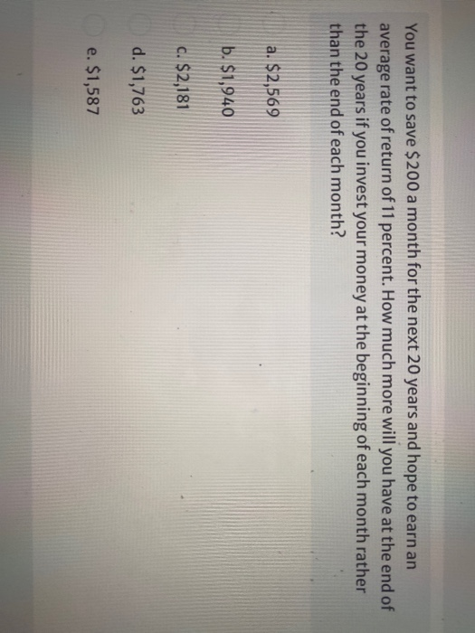 Solved You want to save $200 a month for the next 20 years | Chegg.com