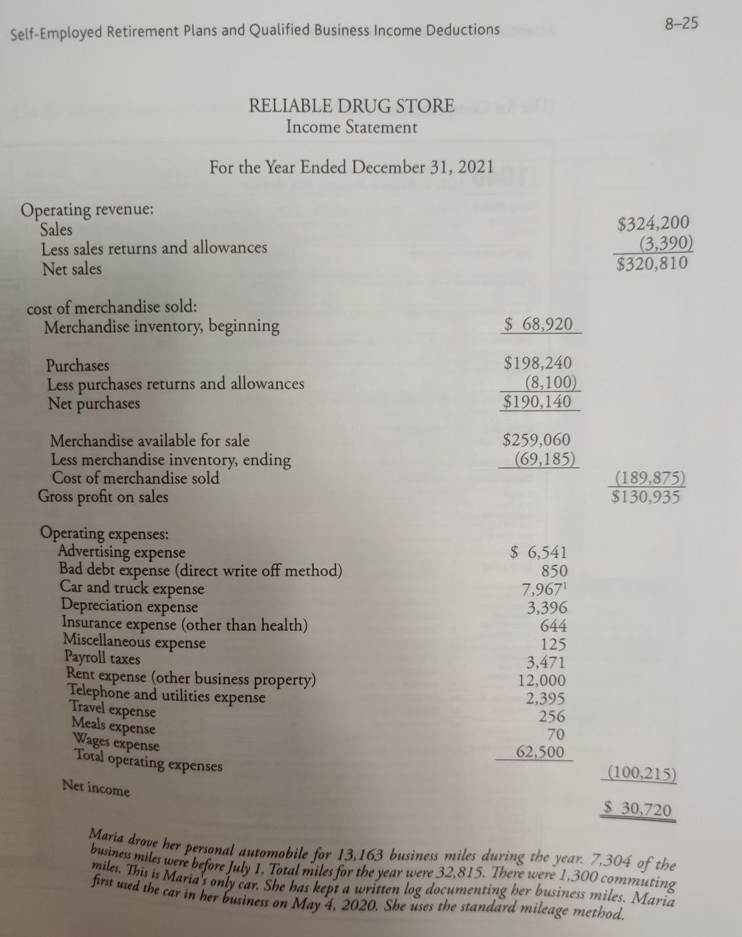 Solved 10. Maria A. Solo owns and operates the Reliable Drug | Chegg.com