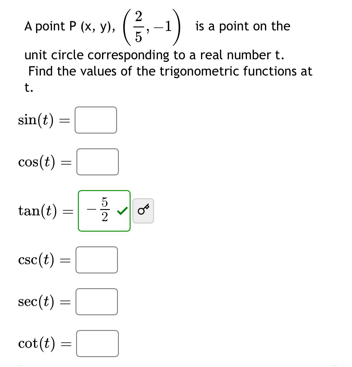 Solved A point P(x,y),(25,-1) ﻿is a point on the unit circle | Chegg.com