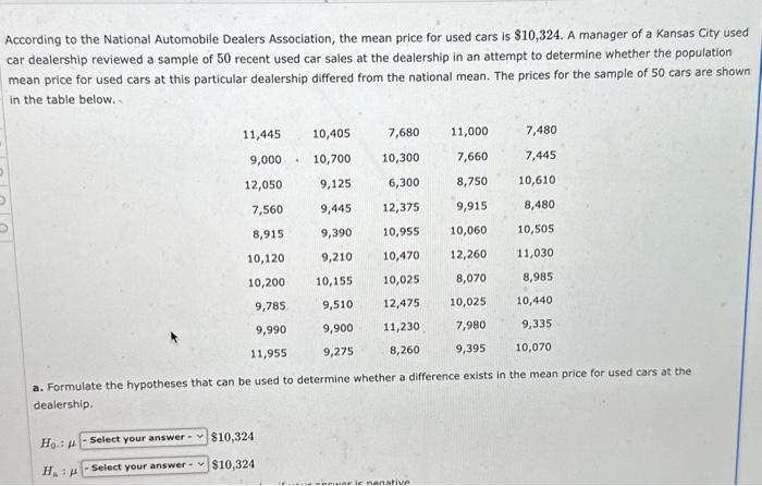 Solved According to the National Automobile Dealers | Chegg.com