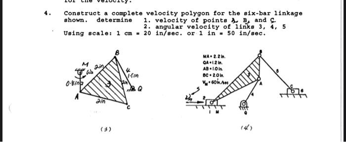 Solved Construct A Complete Velocity Polygon For The Six Bar