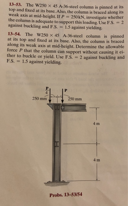 Solved 13–53. The W250 X 45 A-36-steel column is pinned at | Chegg.com