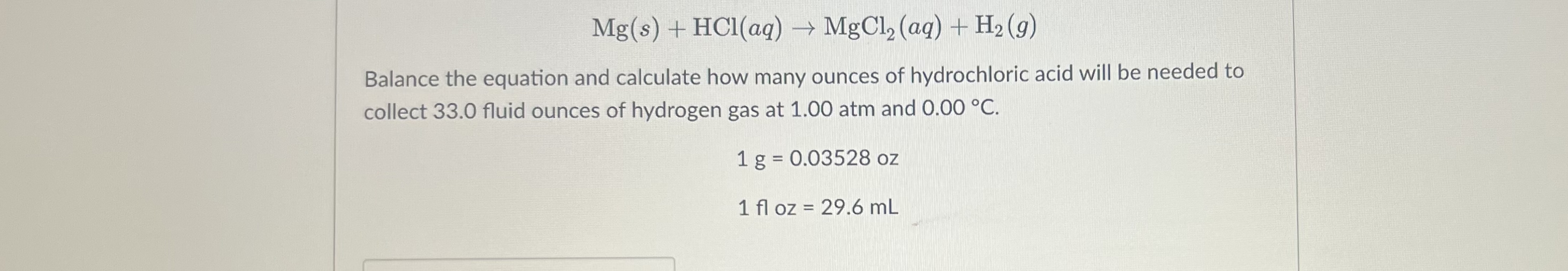 Solved Mg(s)+HCl(aq)→MgCl2(aq)+H2(g)Balance the equation and | Chegg.com