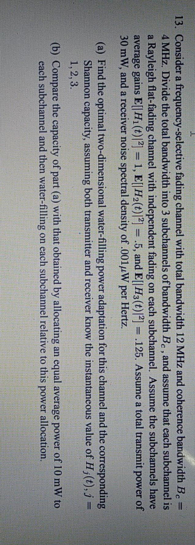 Solved 13. Consider a frequency-selective fading channel | Chegg.com