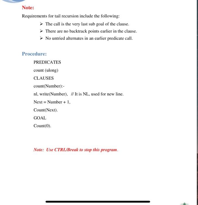 Solved Note: Requirements for tail recursion include the | Chegg.com