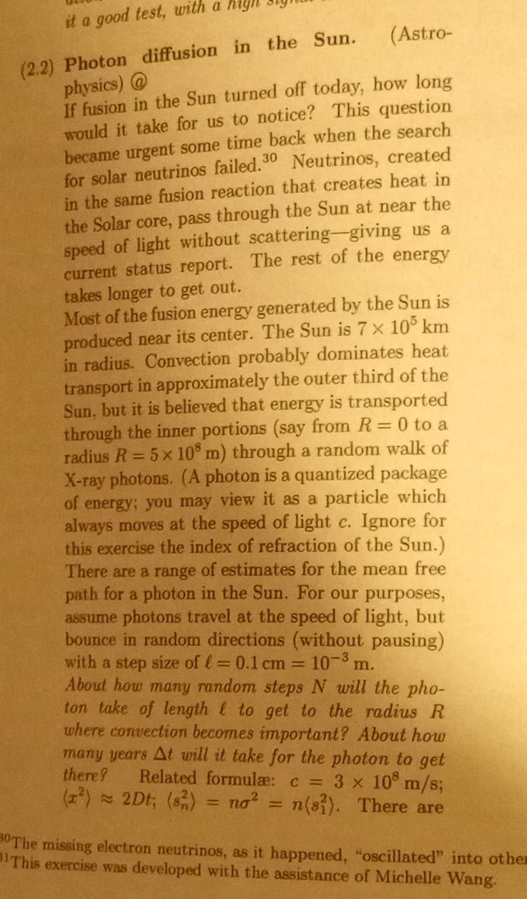 Solved (2.2) Photon diffusion in the Sun. (Astrophysics) (a) | Chegg.com