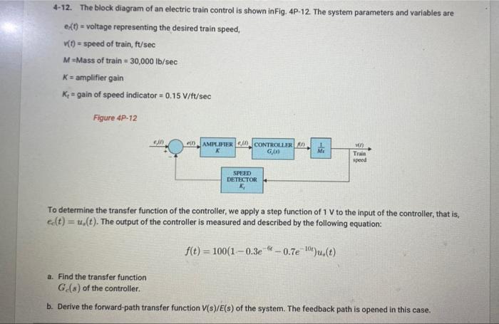 Solved 4-12. The block diagram of an electric train control | Chegg.com