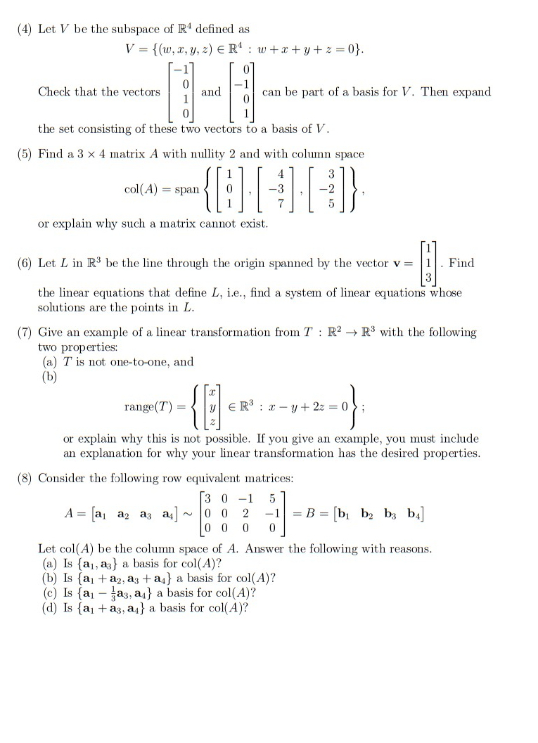 Solved (4) ﻿Let V ﻿be the subspace of R4 ﻿defined | Chegg.com