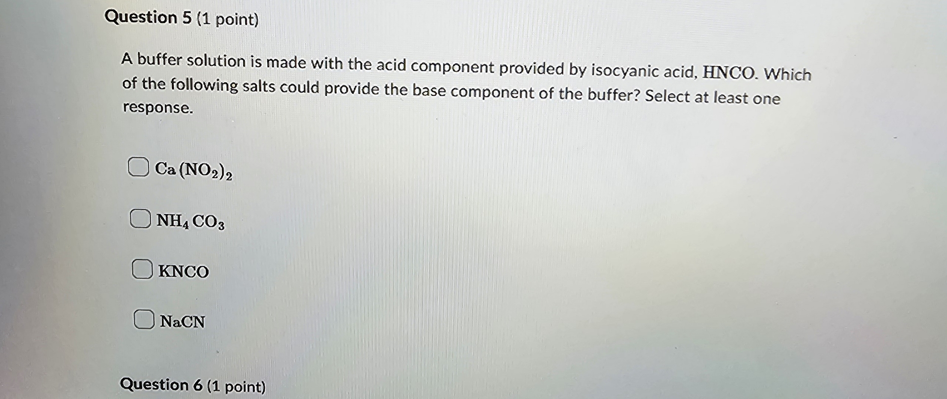 Solved Question 5 (1 ﻿point)A buffer solution is made with | Chegg.com