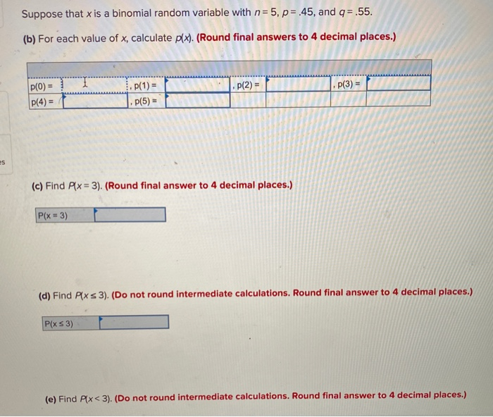 Solved Suppose that x is a binomial random variable with | Chegg.com