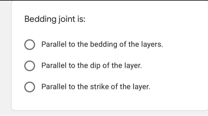 Solved Bedding joint is: Parallel to the bedding of the | Chegg.com