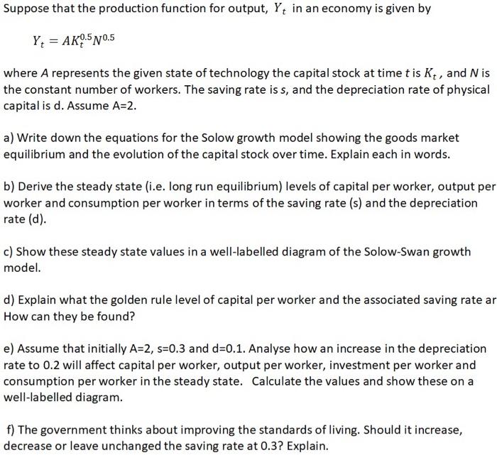 Suppose That The Production Function For Output Yt 