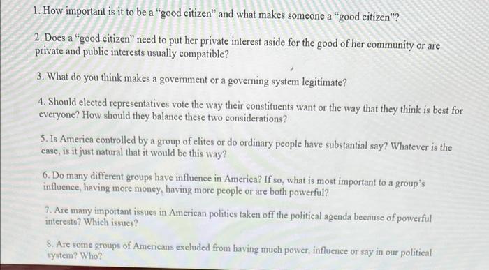 1. How important is it to be a "good citizen" and | Chegg.com