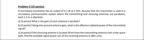 Solved Problem 3 ( 10 ﻿points):A microwave transmitter has | Chegg.com