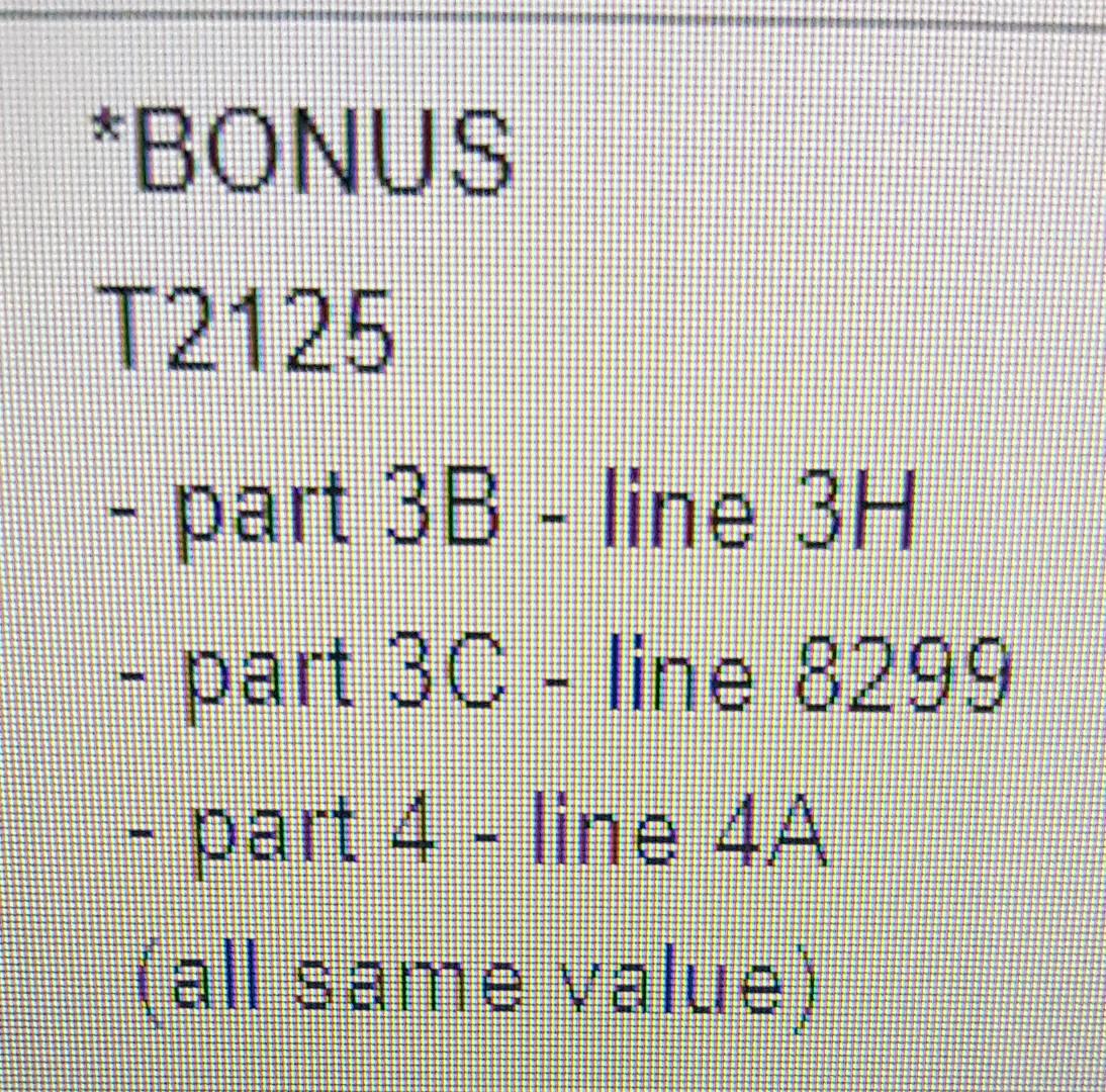 *BONUS T2125 - part 3B - line 3H - part 3C - line | Chegg.com