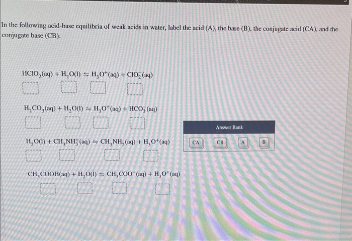 Solved In the following acid-base equilibria of weak acids | Chegg.com