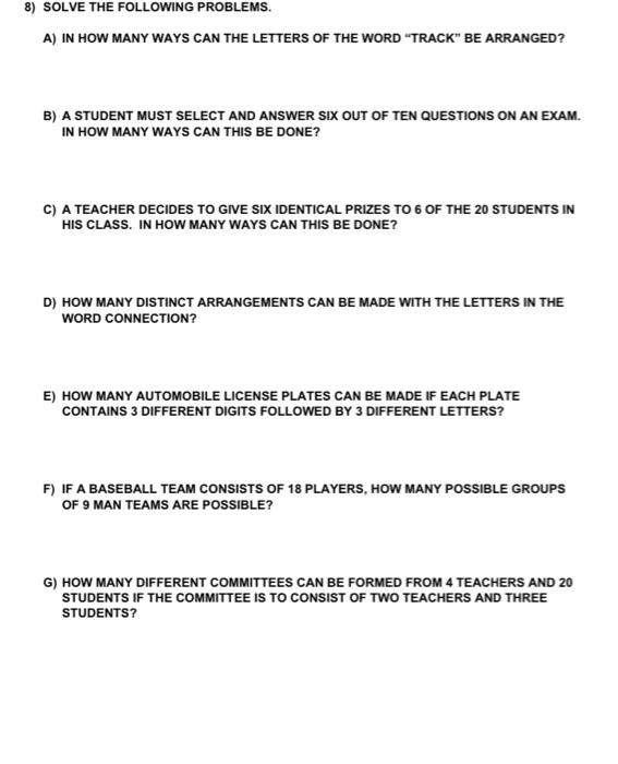 Solved 8 SOLVE THE FOLLOWING PROBLEMS A IN HOW MANY WAYS Chegg