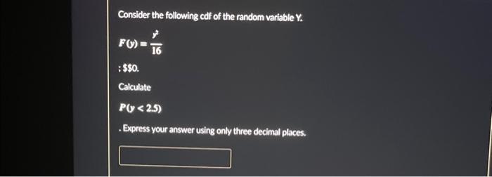Solved Consider the following cdf of the random variable Y. | Chegg.com