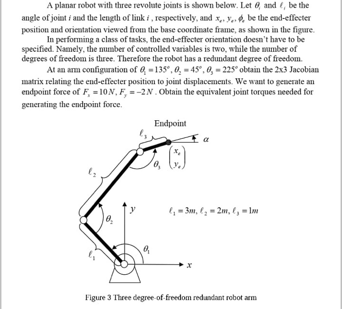 Solved A planar robot with three revolute joints is shown | Chegg.com