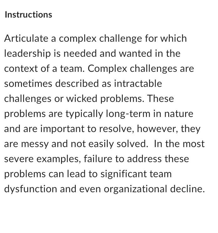 Solved Instructions Articulate a complex challenge for which | Chegg.com
