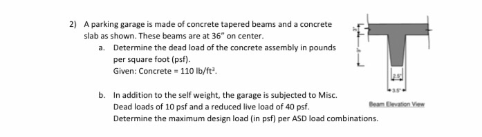 Solved 2) A parking garage is made of concrete tapered beams | Chegg.com