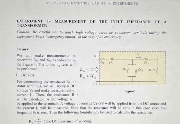 Solved EXPERIMENT 1- MEASUREMENT OF THE INPUT IMPEDANCE OF A | Chegg.com